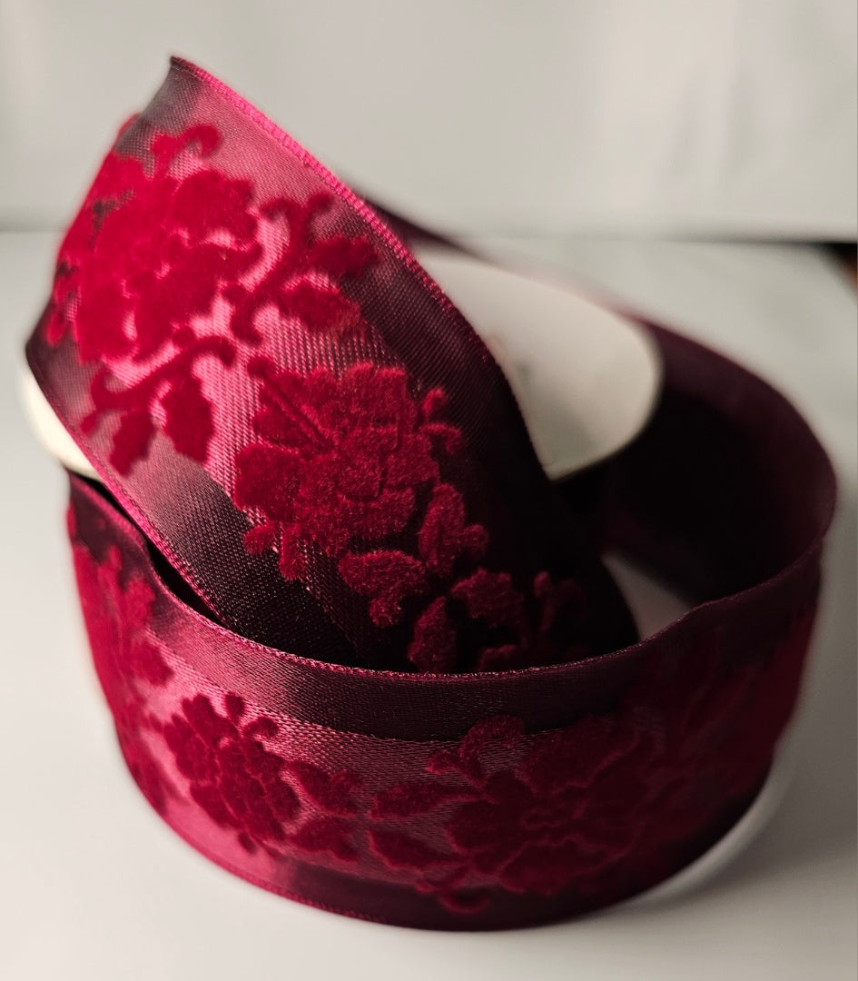 Burgandy Felt Embossed Wired Ribbon 38mm 6m – The Sugar Smith